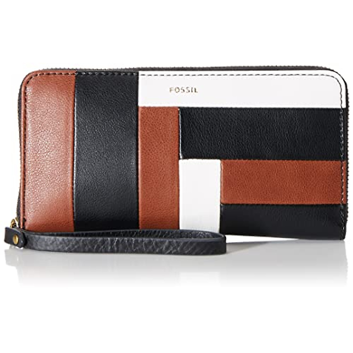 Fossil Women's Jori Leather Zip Around Wallet Wallet, Neutral Patchwork