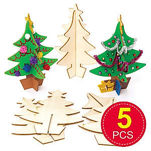 Baker Ross AW983 Wooden 3D Christmas Trees Kit - Pack of 5, Festive Arts and Crafts