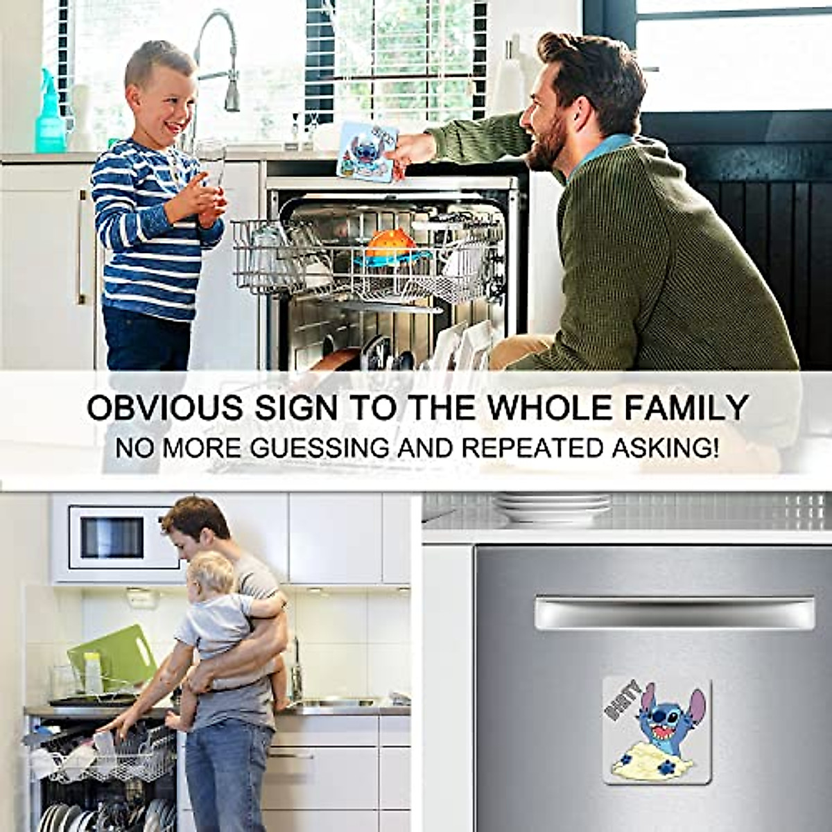 GOPEWON Dishwasher Magnet Clean Dirty Sign Indicator, Washing Machine Magnet Double Sided Kitchen Dish Washer Refrigerator Magnet Flip with Magnetic Plate (St1tch)