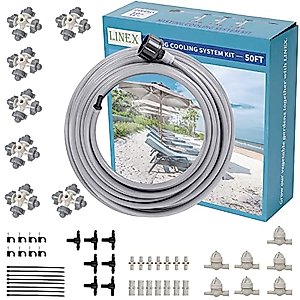 LINEX Misters for Outside Patio,Outdoor Misting Cooling System with 50FT/15M Misting Line, 7 Mist Nozzles, 3/4" Adapter for Parasol Garden Greenhouse Trampoline Waterpark