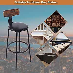 ALAPUR Rustic Bar Stools Set of 2 with Back and Footrest,Industrial Counter Height Bar Stools for Dining Room Kitchen Farmhouse,Black(20.5" D x 20.5" W x 39.4" H)