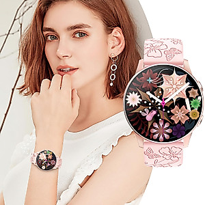 SuperNaNa Floral Design 3 Pack Samsung Galaxy Watch Bands for Women, Elegant Butterfly and Wildflower Engravings, 20mm Width, Quick Release, Soft Silicone