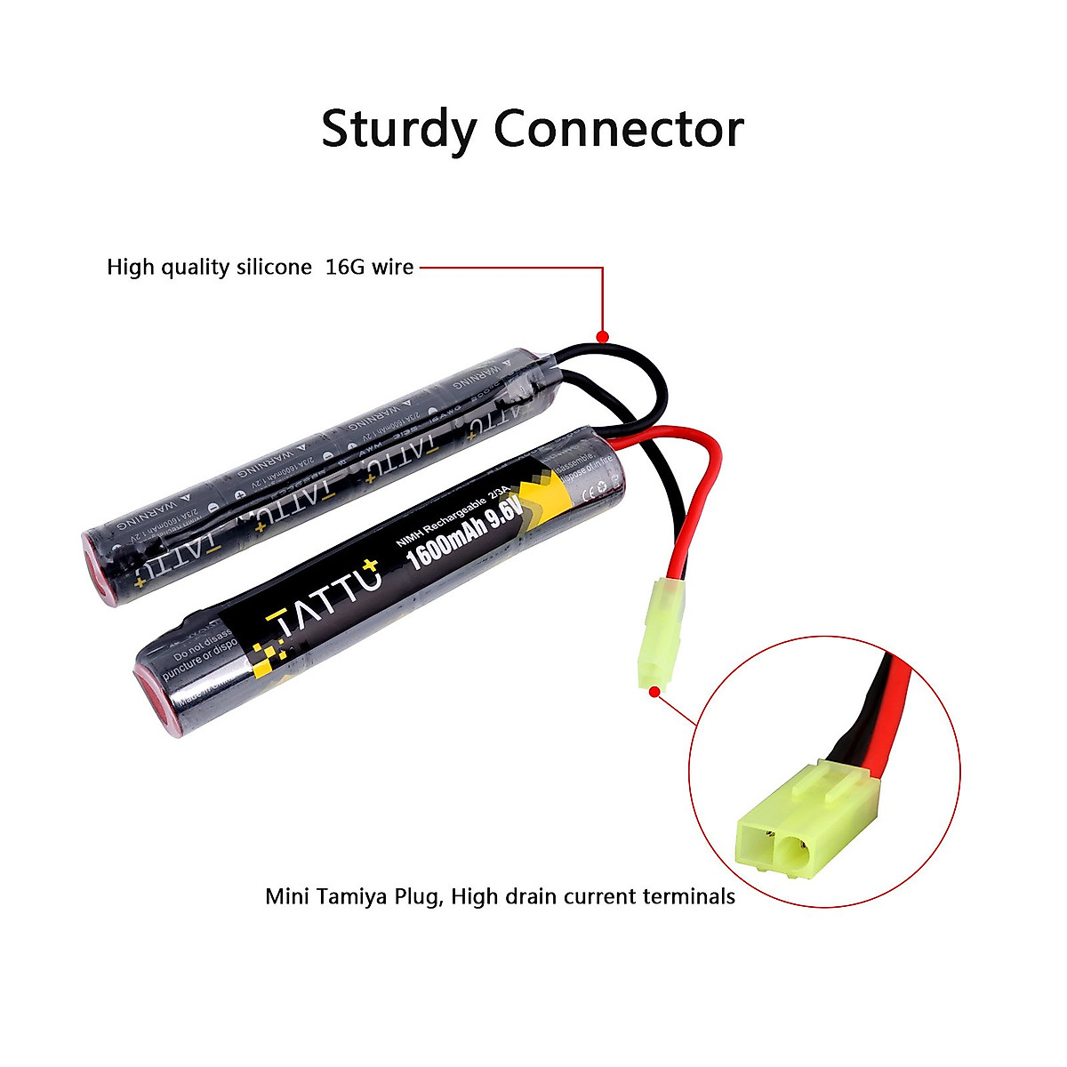 TATTU 9.6V NiMH Battery 1600mAh Butterfly Nunchuck Stick Rechargeable Battery Pack with TMY Connector for Airsoft ICS CA TM SRC JG G36 G&M733