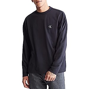 Calvin Klein Men's Relaxed Fit Archive Logo Crewneck Long Sleeve Tee, Black Beauty, Small