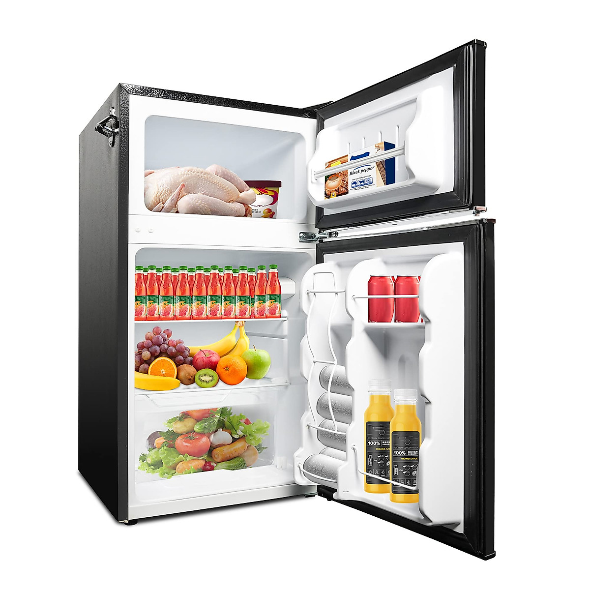 E-Macht 3.2 Cu.Ft Small Refrigerator with Freezer, 2 Door Black Mini Fridge, Energy Saving, Adjustable Thermostat Control, Adjustable Legs, Perfect for Apartment/Office/Dorm/Garage