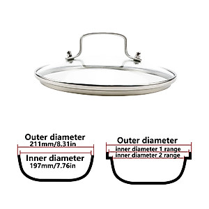 Antrader Tempered Glass Lid,8" Glass Covers for Pots,Pans and Skillets,1Set,Clear