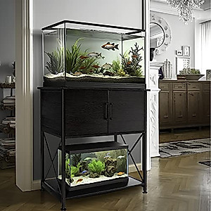 Herture 20-29 Gallon Aquarium Stand Metal Frame Fish Tank Stand with Cabinet Storage, for 20 Gallon Long Aquarium,30.7" L*16.5" W Tabletop,330LBS Capacity Black PG01YGB