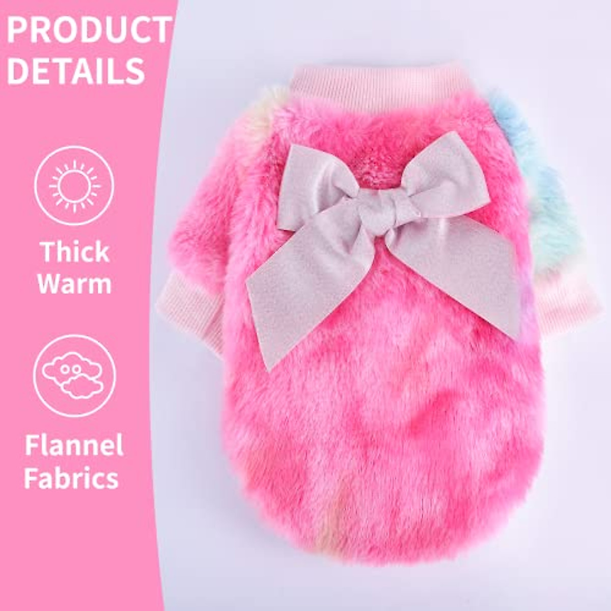 Pink Dog Sweater for Small Dogs Girl Tie Dye Female Dog Sweater Puppy Sweatshirts Doggie Sweaters Winter Dog Clothes Pet Cat Pup Warm Clothing Outfit for Yorkie Chihuahua Coat with Bow-Knot XS