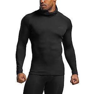 TSLA Men's Thermal Compression Shirts Hoodie with Mask, Long Sleeve Winter Sports Base Layer Top, Active Running Shirt, Heatlock Hoodie Black, Large