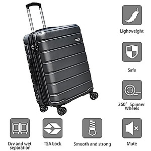 KEYTANG Explorer Light Weight Luggage Hardside Expandable Luggage Spinner Wheels Luggage Suitcase W/TSA Lock 3-Piece Luggage Set, Include 20" Carry on Luggage Suitecase (20in/24in/28in), Grey
