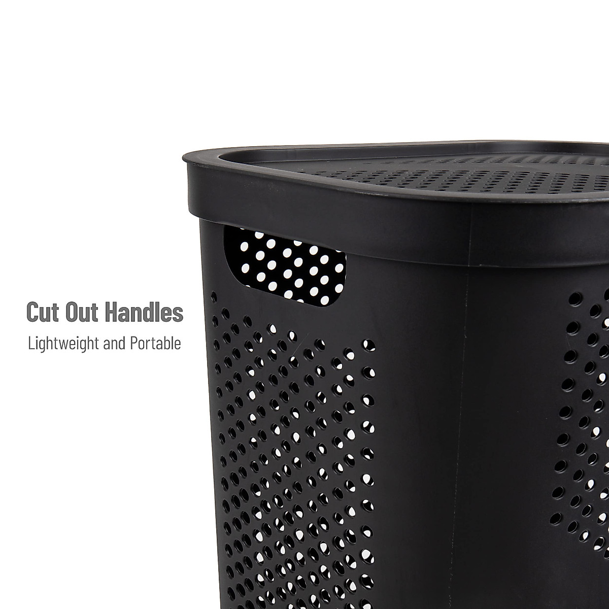 Mind Reader 60L Slim Laundry Hamper, Clothes Basket, Lid, Ventilated, Plastic, 17.25"L x 13.75"W x 23.5"H, Set of 2, Black