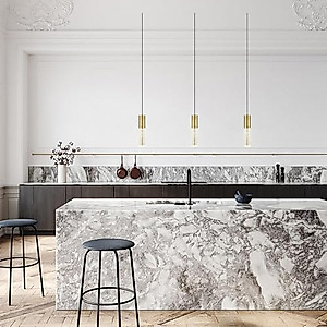 Pendant Lights Kitchen Island, Ceiling Hanging LED Vanity Light Fixtures with 3000K, Modern Crystal Cylindrical Shape Pendant Modern Kitchen Island Lighting for Dining Room, Bar- 2 Pack (Gold)