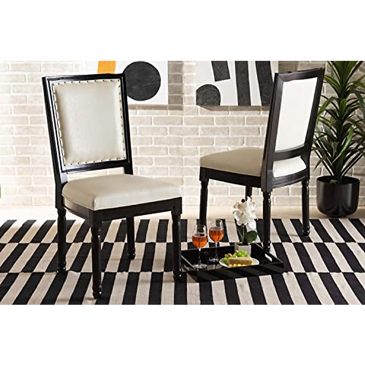 Baxton Studio Louane Beige and Black Finished Wood 2-Piece Dining Chair Set
