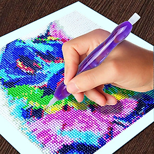 Diamond Painting Pen, Diamond Painting Accessories Tools Pen with Wax and Tips, Ergonomic Diamond Art Drill Pen, Comfort Grip and Faster Drilling (Purple)