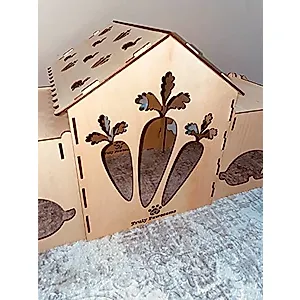 Indoor Bunny Rabbit Castle, Hideout and Wooden House Playset with Ramps, Hay Feeder & Waste Tray