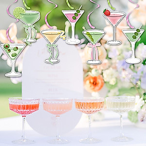 Martini Party Hanging Swirls Decorations, Martini Cocktail Cups Bachelorette Party Supplies, A Tini Bit Older Birthday Party Ceiling Hanging Streamers, Martini Bridal Shower Party, Tini Bar Decor