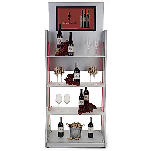 Displays2go LED Gondola with Digital Screen, Built-in Speaker, Four Shelves - Silver (SMFSDDSLED)