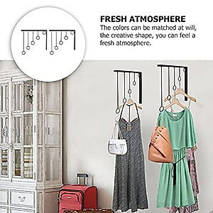iplusmile 1 Set Wall- Mounted Metal Garment Rack Bedroom Closet Clothing Organizer with 5 Hanging Rings Clothing Garment Rack Black, 30X27CM