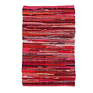 100% Cotton Rag Rug 24x36 - Multicolor Chindi Rug - Hand Woven & Reversible for Living Room Kitchen Entryway Rug - Red