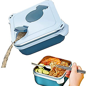 DoxiGlobal Ramen Bowl Stainless Steel Lunch Box Noodle Bowls for Office College Dorm Room Instant Cooking -1.3L (Blue)