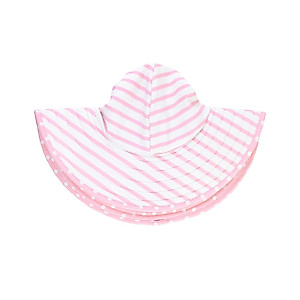 RuffleButts Pink Polka and Stripe Reversible Swim Hat - 3T-5