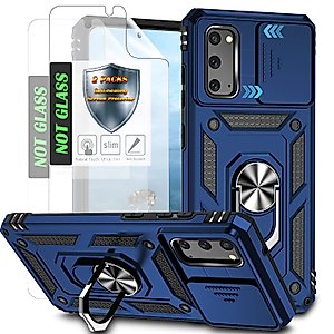 AYMECL for S20 Phone Case,Galaxy S20 Case with 2 Pcs Self-Healing Film,Slide Camera Cover Protective Case with Magnetic Ring Kickstand for Samsung Galaxy S20 5G,Blue