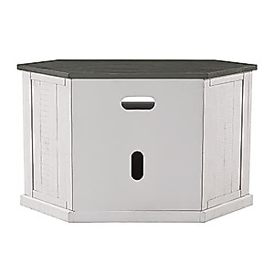Martin Svensson Home Rustic Solid Wood Corner TV Stand, White Stain with Grey Stain Top