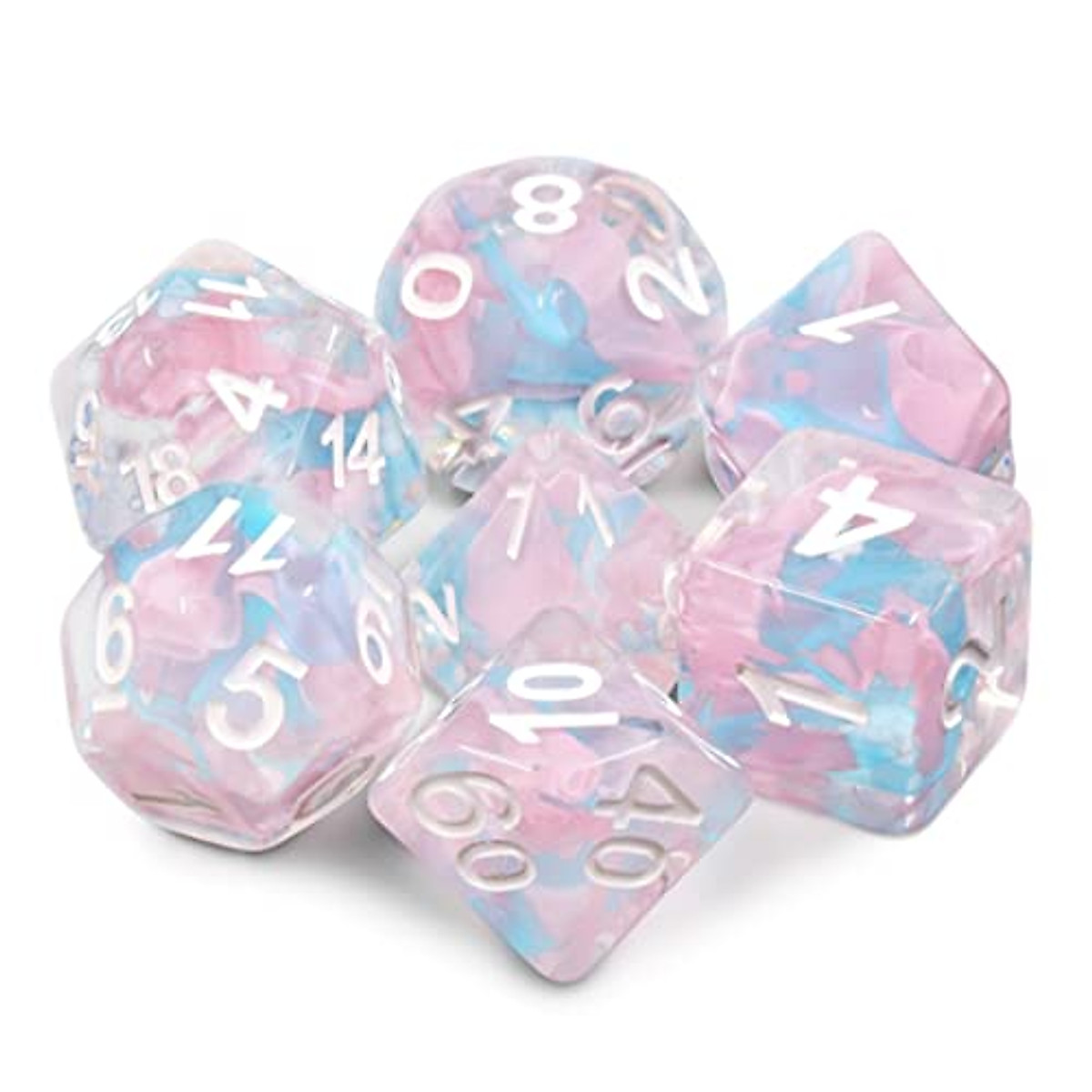 DND Polyhedral Dice RPG Dice for Dungeons and Dragons,Pathfinder,MTG,D&D Role Playing Game,Pink Blue Flower Transparent Dice Set,with Grey Waterproof Bag