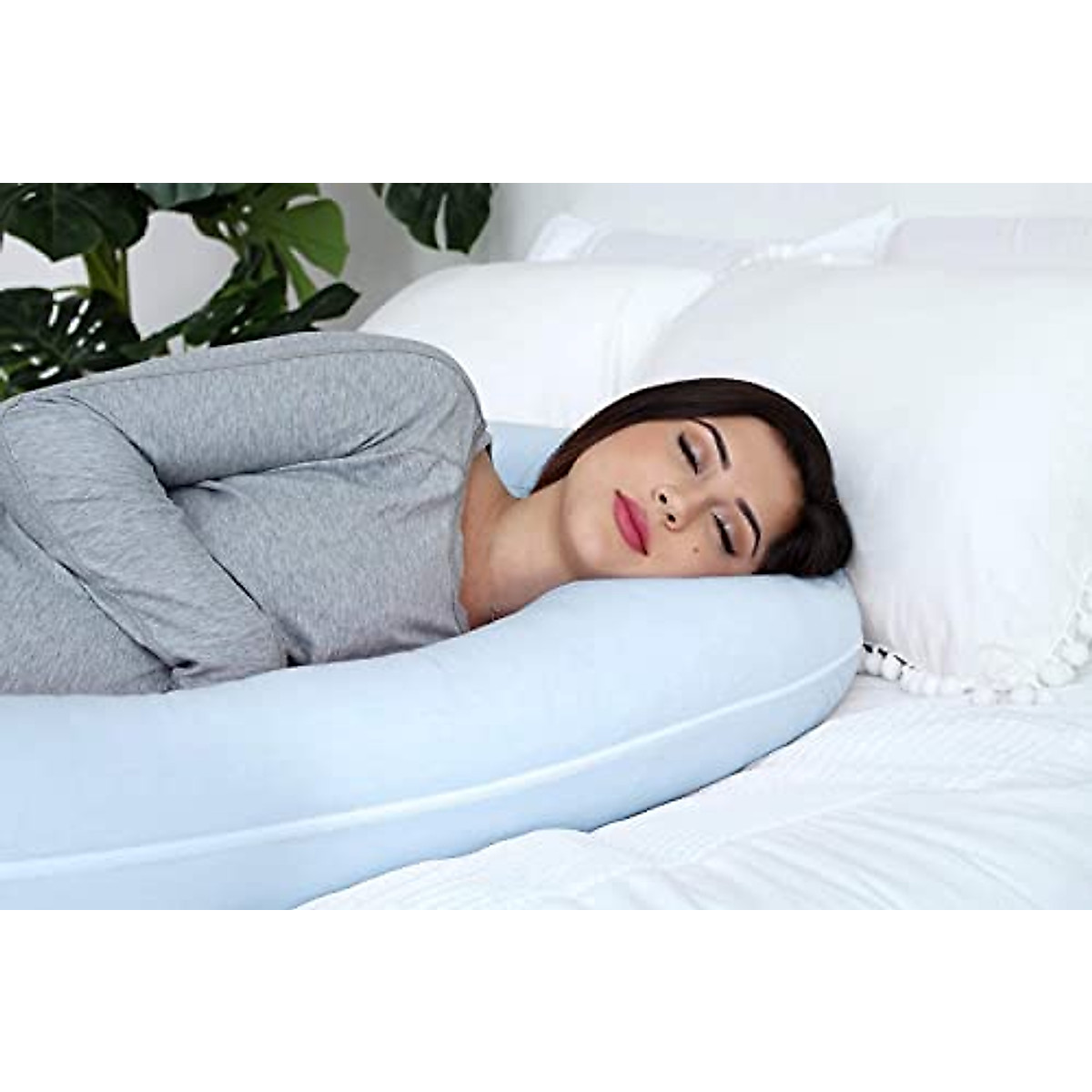 Pharmedoc Pregnancy Pillows, C-Shape Full Body Pillow – Jersey Cover Light Blue – Pregnancy Pillows for Sleeping – Body Pillows for Adults, Maternity Pillow and Pregnancy Must Haves, New Mom Gifts