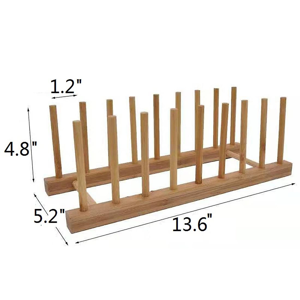 NONGSHAR 8-Slots Bamboo Wooden Plate Racks Dish Stand Holder Kitchen Storage Cabinet Organizer for Dish / Plate / Bowl / Cup / Pot Lid / Cutting Board (8 Slots-2 Pack, bamboo texture)