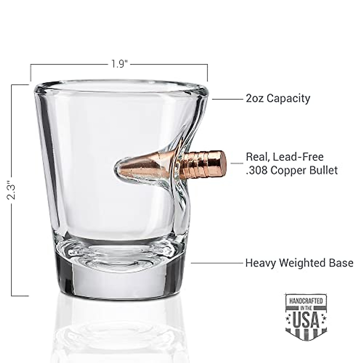 BenShot Shot Glass with Real .308 Bullet - 2oz | Made in the USA