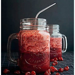 ( 2 PACK ) - Mason Jar Mugs with Handle, Stainless Steel Straw, & metal Lids 16 oz. (480ml) | Mason Jar Drinking Glasses | Reusable Boba Bubble Tea & Smoothie Cups | Tumbler for Bubble Tea, smoothie