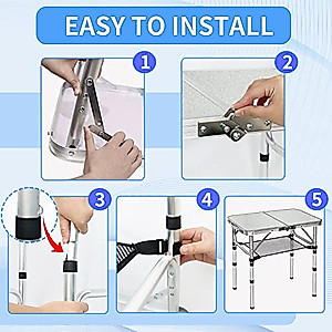 FURFIMU Small Folding Table,3 Adjustable Height Foldable Table,2Ft Portable Camping Table,Outdoor Folding Table with Net Mesh，Folding Beach Table,White Metal Folding Table for Patio BBQ