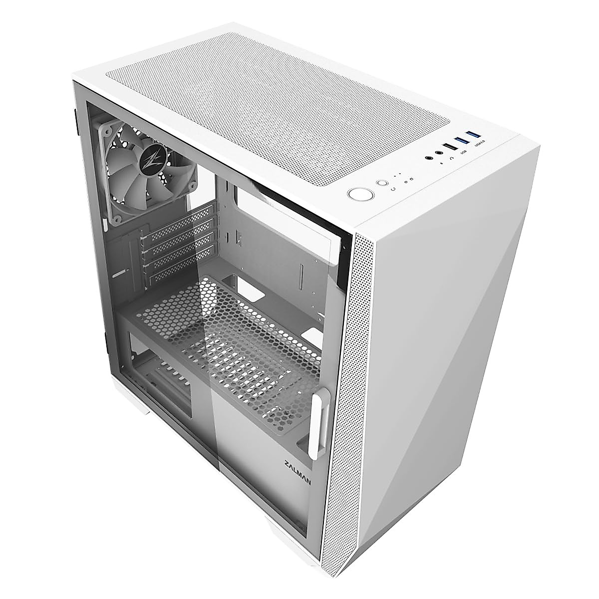 Zalman Z1 Iceberg mATX Gaming PC Case - 3 x 120mm Fans Preinstalled - Swing Door Tempered Glass Side Panel - 2 x USB 3.0 - Micro ATX, Mini-ITX, White