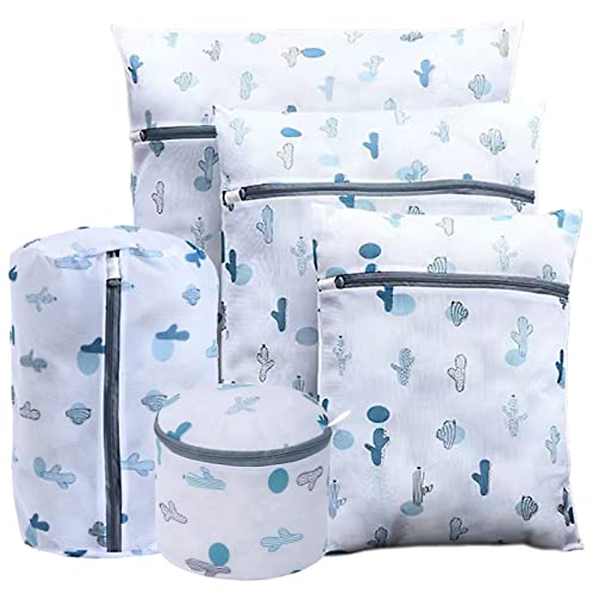 Xducom Mesh Laundry Bags with Exquisite Printed, bra washing bag for Laundry, Delicates Laundry Bag for Washing Machine, Lingerie, Bra, Socks, Underwear(5 set, cactus)