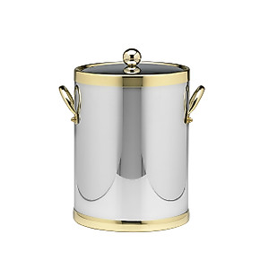 Kraftware Grant Signature Home Polished Chrome and Brass Ice Bucket, 5 Quart, Silver