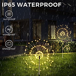 8 Packs Outdoor Solar Firework Lights with Remote 8 Modes 120 Led Waterproof Solar Warm White Garden Firework Lamp Decorative Stake Landscape Light for Pathway Patio Lawn Yard Wedding Party Decor