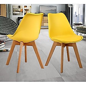 NOBPEINT Mid Century Modern Kitchen and Dining Room Chair, Set of 2 (Vitality Yellow)