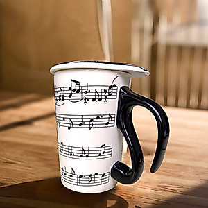 13.5 Oz Mug for Music Lover Coffee Cup with Lid Music Notes Tea Milk Ceramic Mug Cup Gift