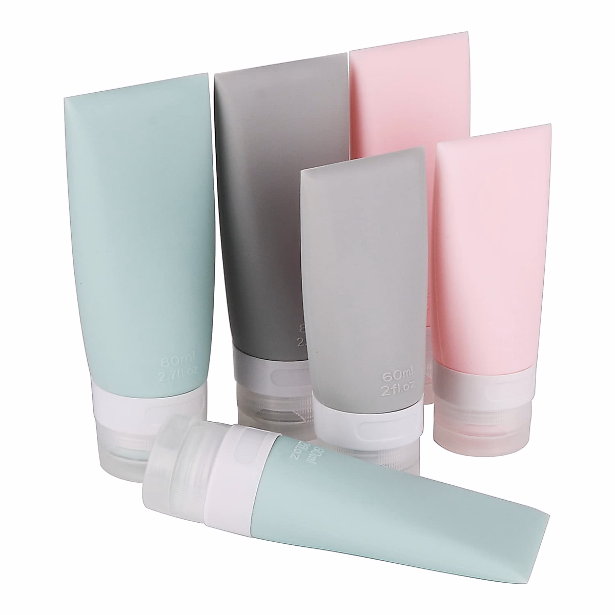 LARPIPAO TSA Certified Portable Soft Silicone Travel bottles Set - 6 Pack Leakproof Silicone Travel Bottles,Cosmetic Toiletry Containers(Label stickers)