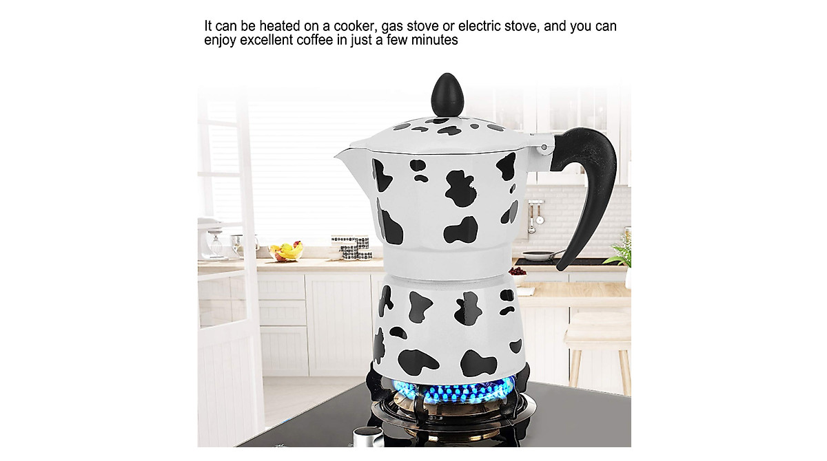 Aluminium Coffee Pot - 3-Cup Milk Cow Color Moka Pot for Home Use