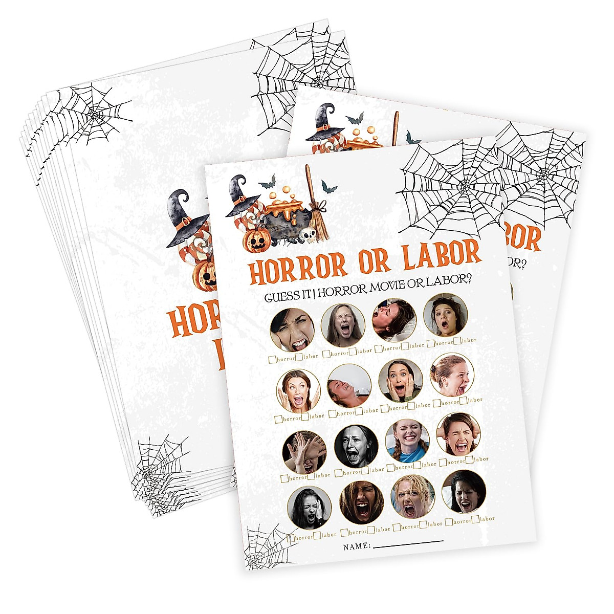 Tuyashua Halloween Horror or Labor Game, Halloween Game for Baby Shower, Baby Shower Decorations, Fall Gender Reveal Party Supplies, 30 Game Cards and 1 Answer Key - WY03