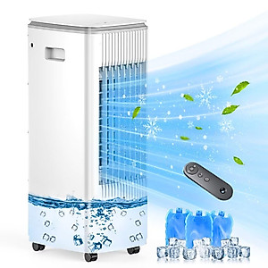 Portable Air Conditioner Evaporative Cooler Ac Unit,BEBEGINE Swamp Cooling Fan Without Hose,3-IN-1 Windowless Ventless for Room Offices,Remote,3 Speed,Water Tank,3 Ice Pack Large