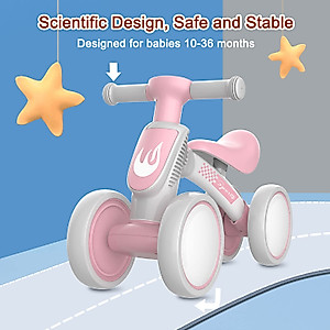 Baby Balance Bike Toys for 1 Year Old Girl Gifts, 10-36 Month Toddler Balance Bike, No Pedal 4 Silence Wheels & Soft Seat Pre-School First Riding Toys, 1st Birthday Gifts
