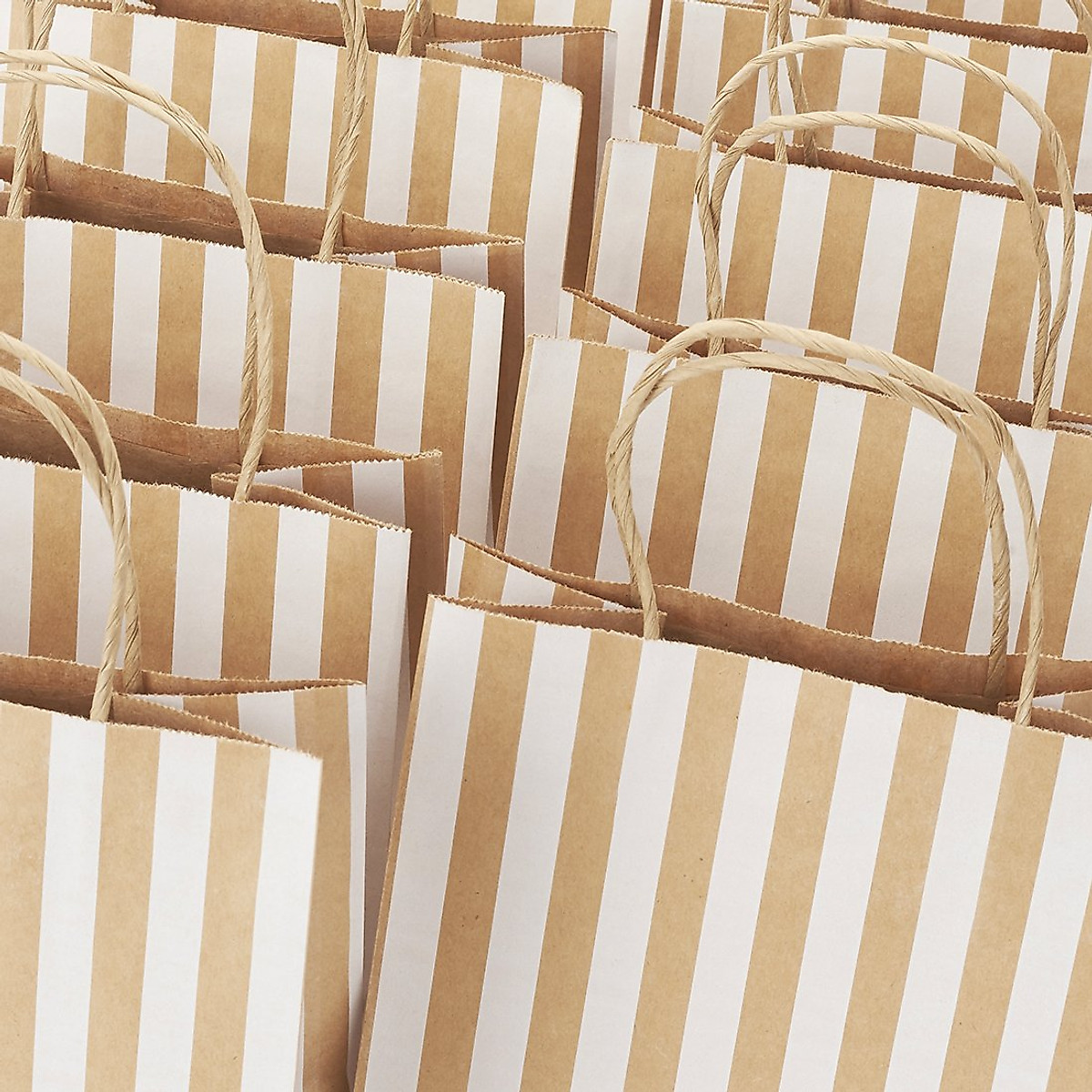 GSSUSA 8x4.75x10 50 Pcs Kraft Paper Bags Shopping Bags Grocery Mechandise Paper Gift Bags (Brown with White Strip)