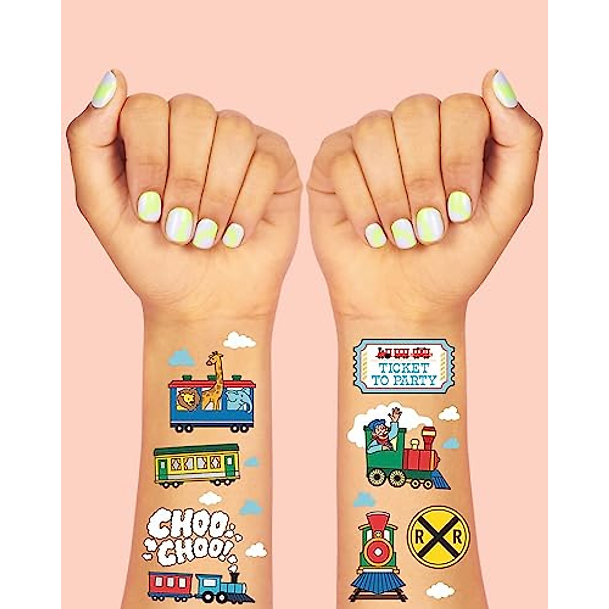 xo, Fetti Train Party Supplies Temporary Tattoos for Kids - 48 Styles | Trains Birthday, Choo Choo Party Favors, Railroad Decorations