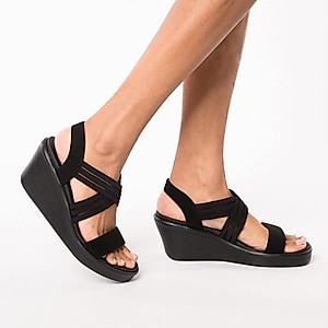 Skechers Women's Wedge Sandal, Black/Black, 8