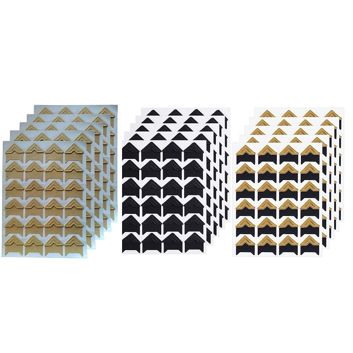 360 Count Self-Adhesive Acid Free Photo Corners for Scrapbooks Memory Books (Gold-Black-Kraft)