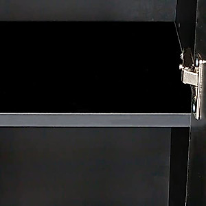 BUTURCAR Kitchen Buffet Storage Cabinet, Modern Dining Room Sideboard Cabinet, Hallway Living Room Display Cabinet - Black High Gloss Buffet Cabinet with Storage, Door, and LED Light