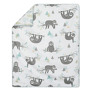 Sweet Jojo Designs Blue and Grey Jungle Sloth Leaf Baby Unisex Boy or Girl Nursery Crib Bedding Set - 11 pieces - Turquoise, Gray and Green Tropical Botanical Rainforest